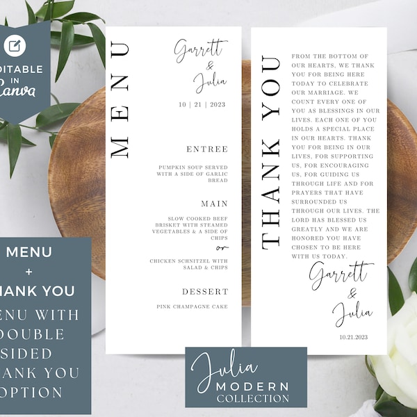 Menu Thank You Card - Etsy