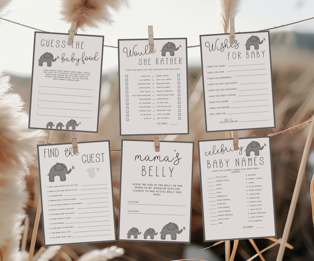 Elephant Baby Shower Games: Peanut Theme, Printable, Editable Canva ...