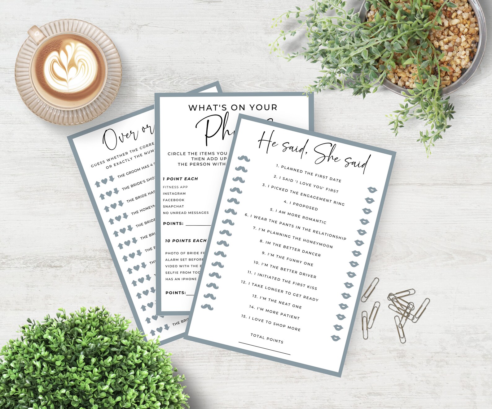Dusty Blue Bridal Shower Game Minimalist Fun Wedding Shower Games