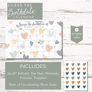 Baby Due Date Calendar Game: Gender Neutral Shower Activity (digital ...