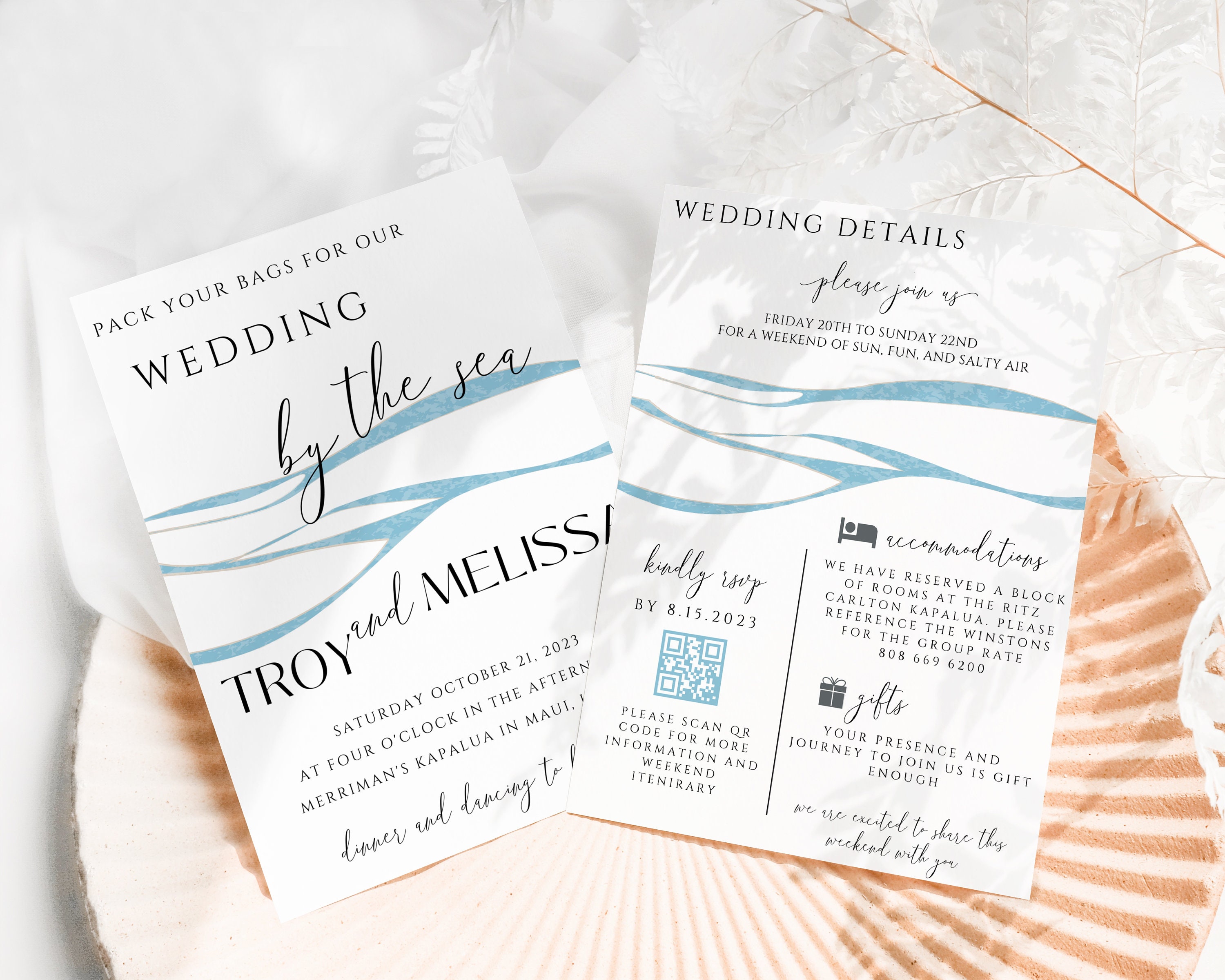 OCEAN Wave Wedding Invitation, Destination Wedding Invitations, BEACH Wedding, TROPICAL Wedding ...