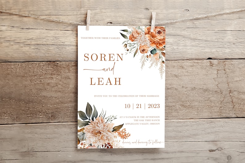 FALL Boho Wedding Invitation Canva Printable Invite Suite - Etsy