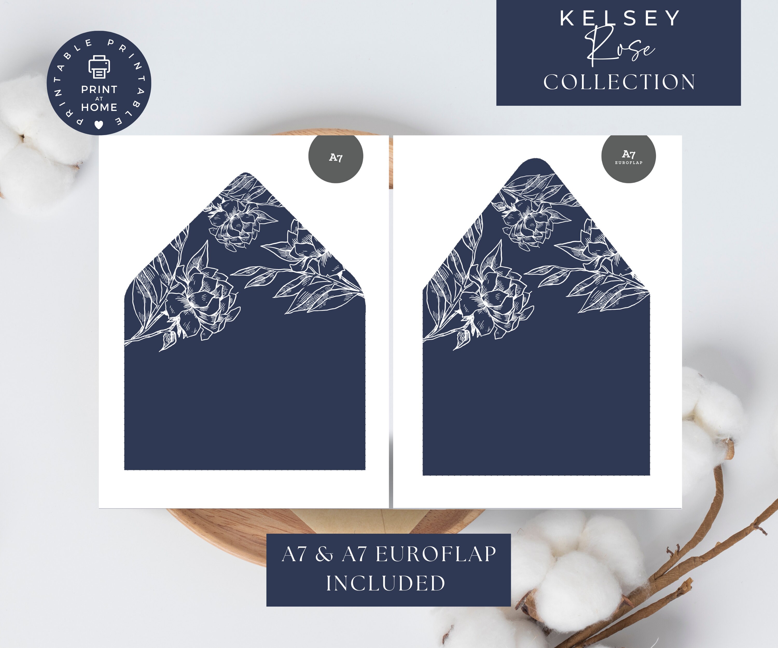 Navy Floral Wedding Envelope Liners: A7 Euroflap, Kelsey Rose (canva ...