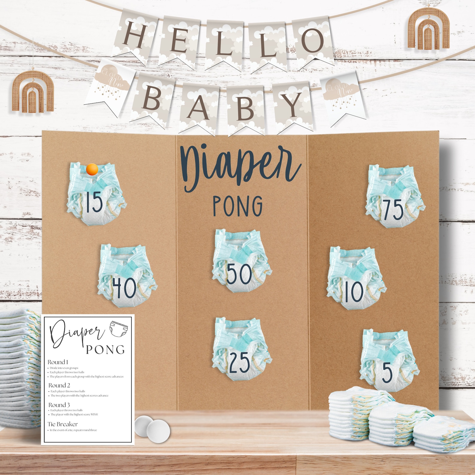 Diaper Pong Baby Shower Game Baby Shower Activity Instant Download ...