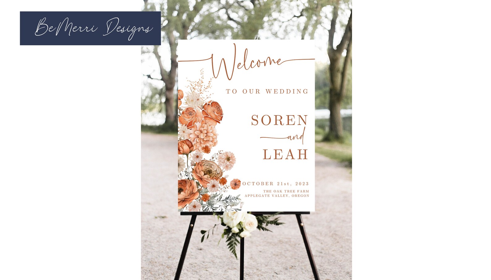 Fall Boho Welcome Wedding Sign Canva, Floral Boho Sign, Terracotta ...