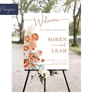 Fall Boho Welcome Wedding Sign Canva, Floral Boho Sign, Terracotta ...