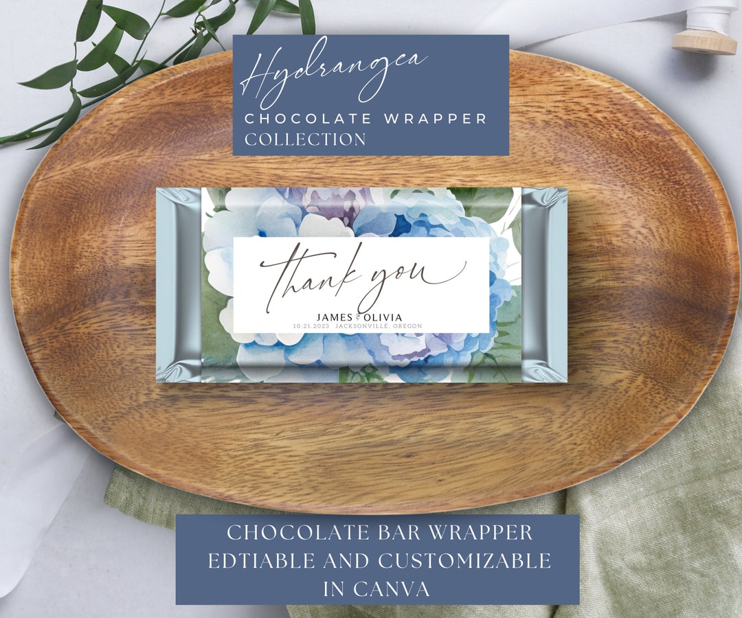 Wedding Chocolate Bar Wrapper, Printable Hydrangea Chocolate Bar ...