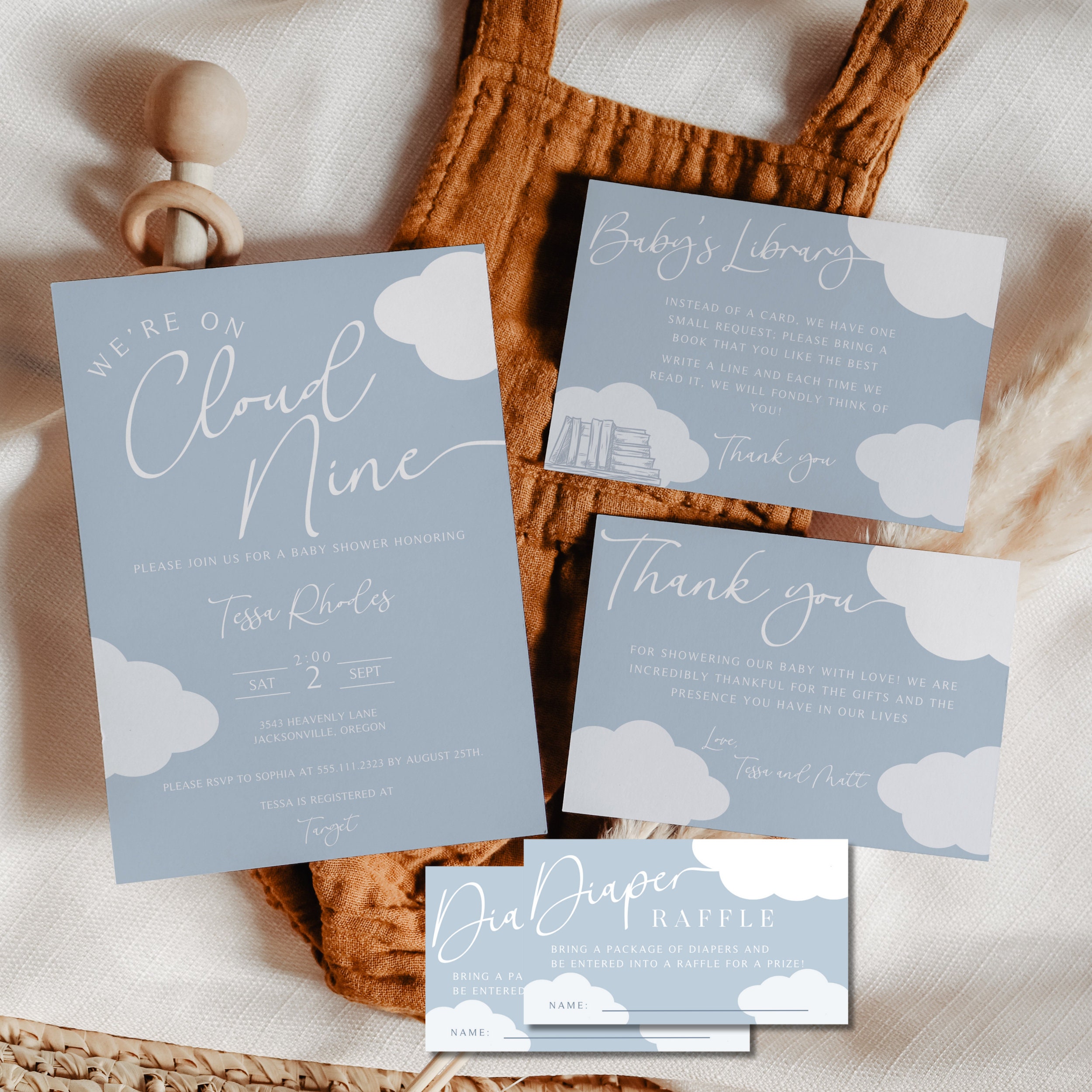 We're on Cloud Nine Baby Shower, Canva Template, Cloud 9 Invitation ...