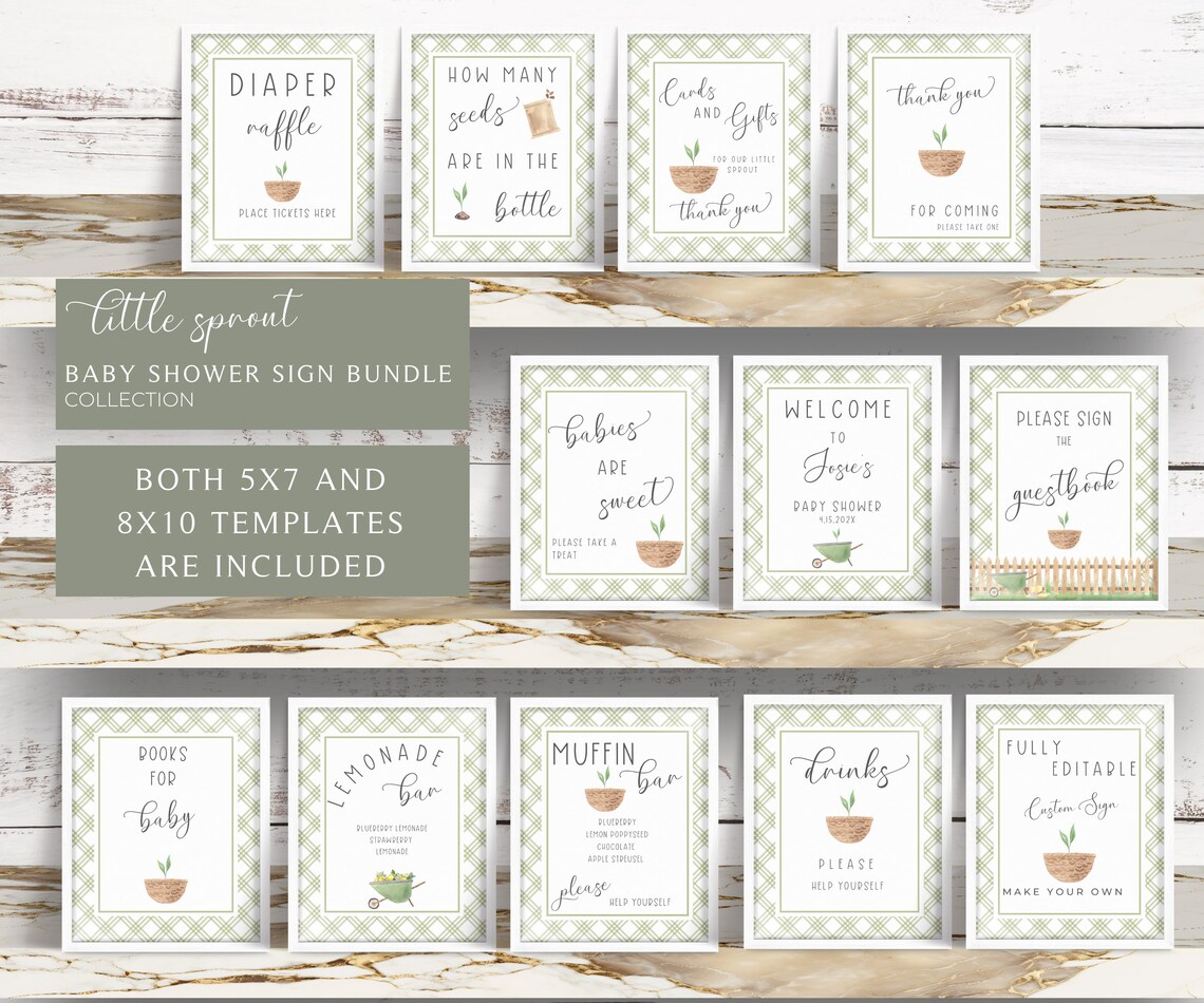 Little Sprout Baby Shower Signs, Locally Grown, Baby Shower Bundle ...