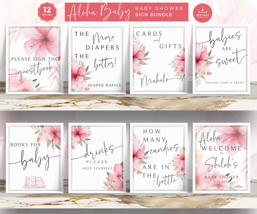 Aloha Baby Shower Sign Bundle, Tropical Baby Shower Signs, Editable ...