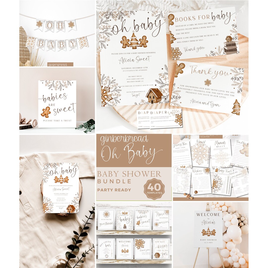 Gingerbread Baby Shower Bundle, Games Printable Signs, Diaper Raffle ...