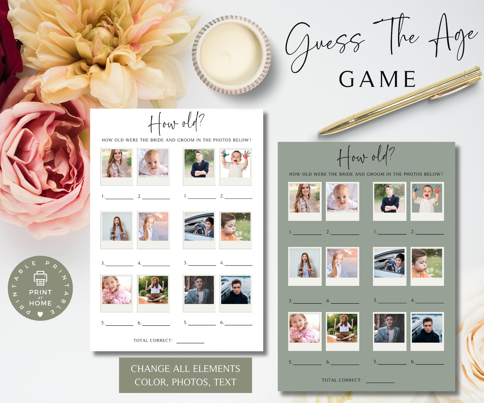 Guess the Age Bridal Shower Game: Fun Printable Wedding Shower (canva ...