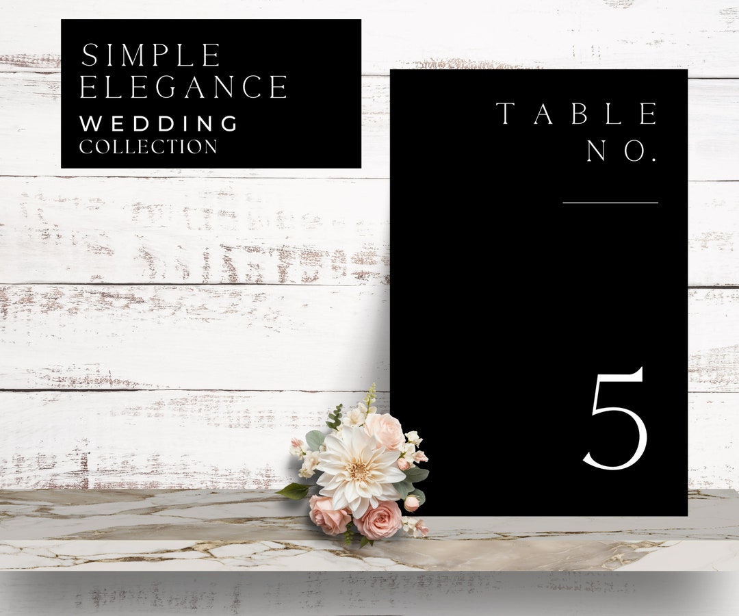 Formal Black Table Number Template, Table Number Sign, Black Formal ...