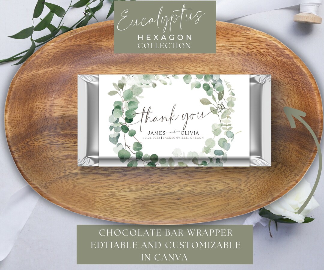 Wedding Chocolate Bar Wrapper, Printable Eucalyptus Chocolate Bar ...
