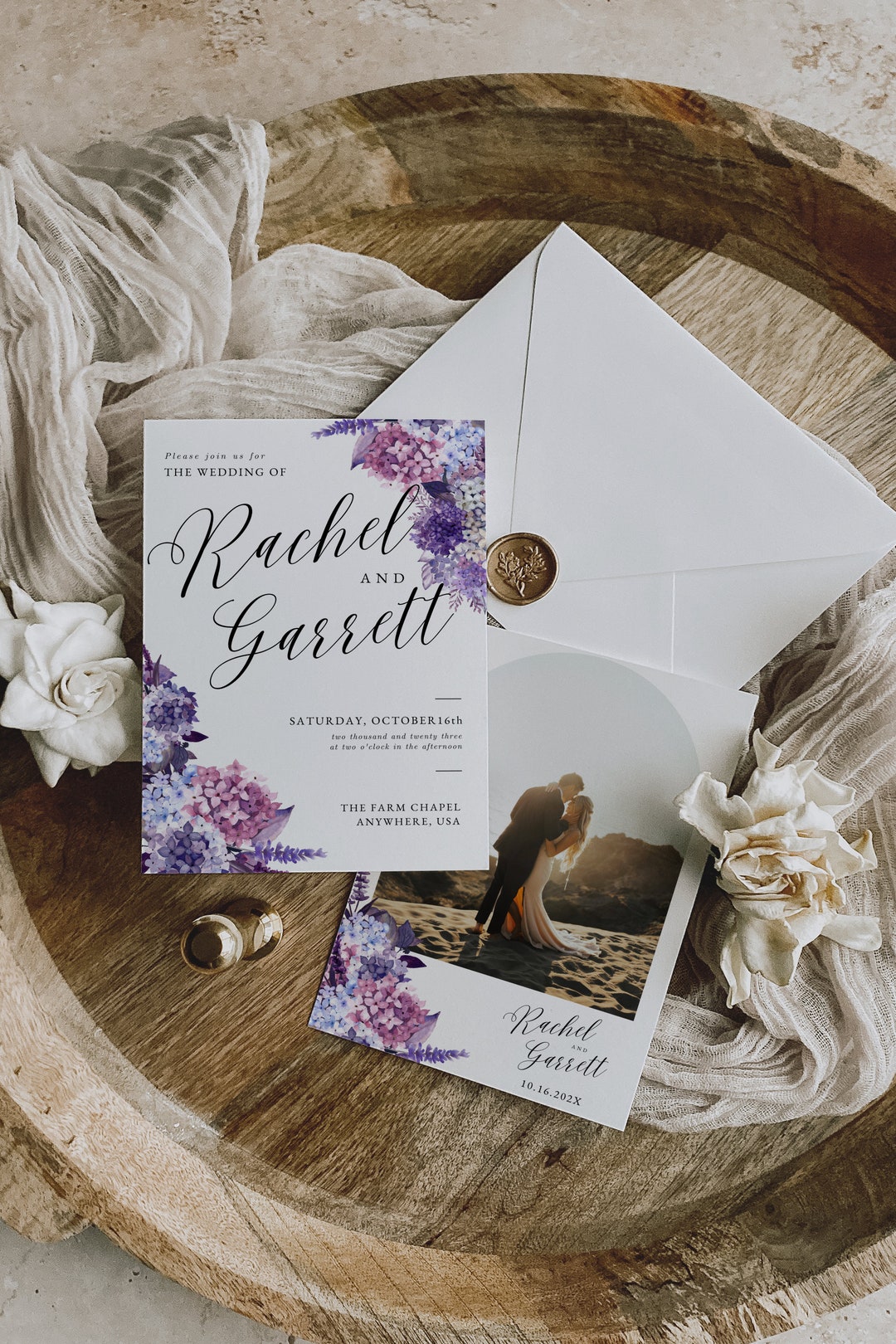 Printable Hydrangea Invite | Instant Download | Canva Template | Purple ...