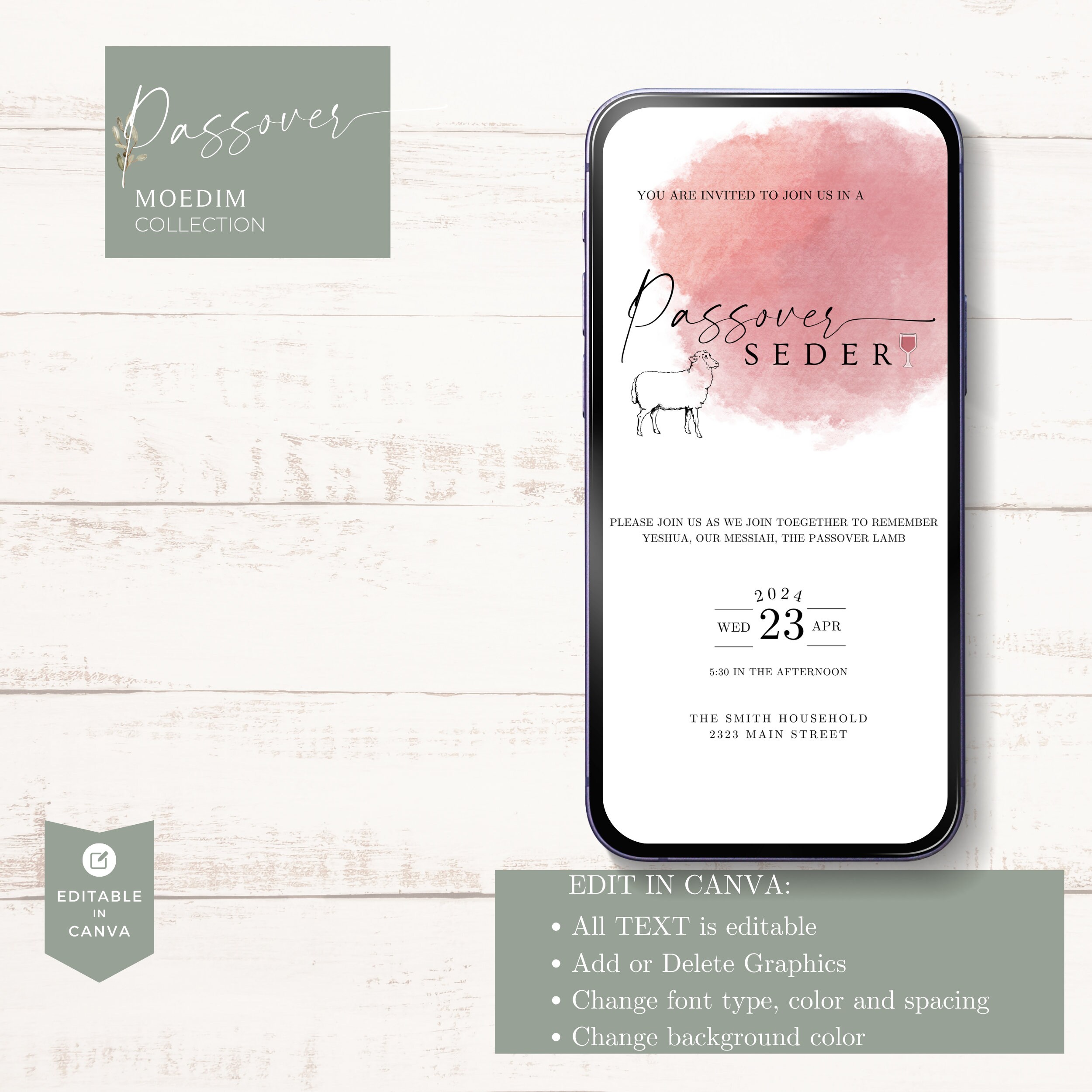 MESSIANIC Passover Seder Invitation, Digital Passover Invitation, Canva ...