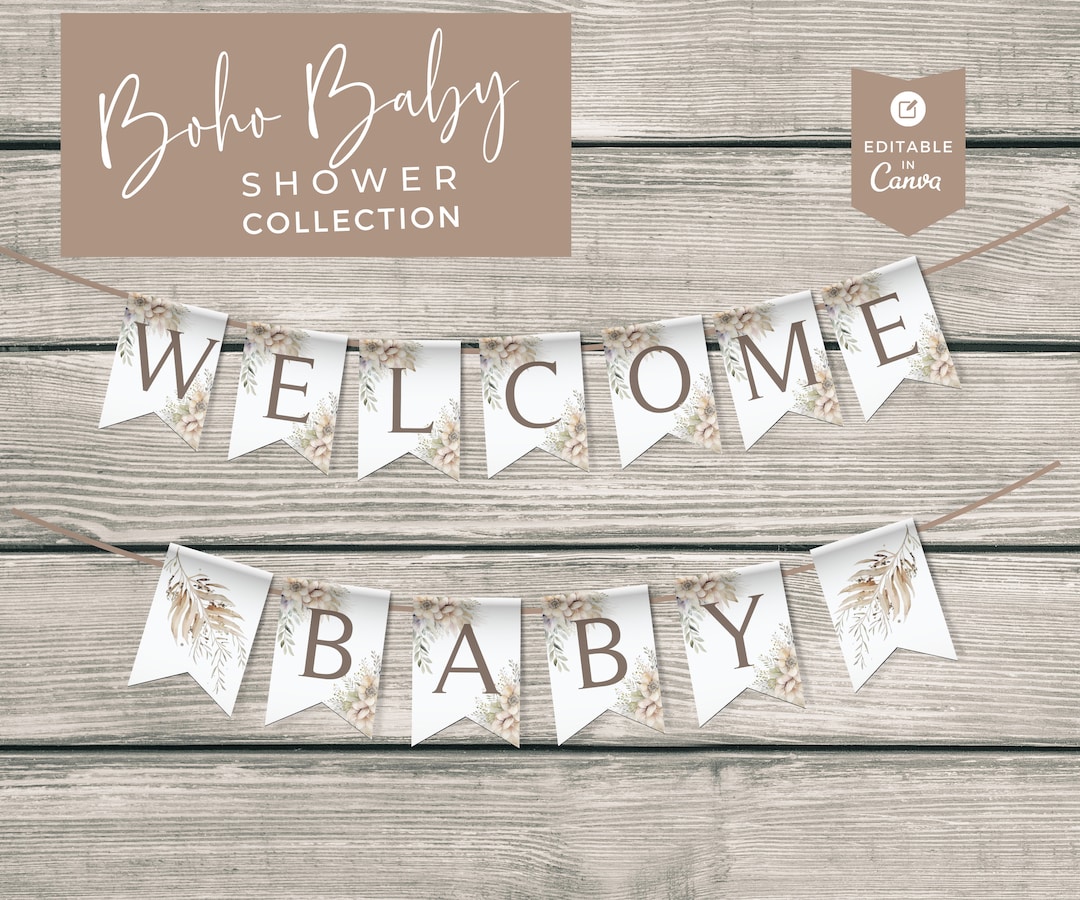 Boho Baby Shower Banner: Floral Printable, Editable in Canva (digital ...