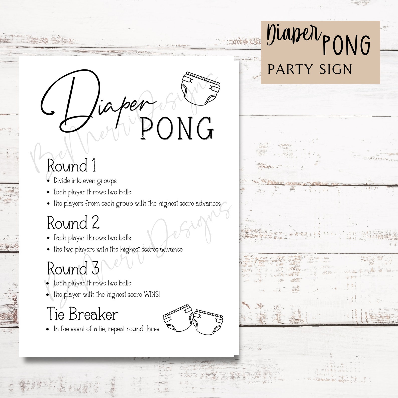 Baby Shower Diaper Pong Baby Shower Activity Instant Download Neutral ...