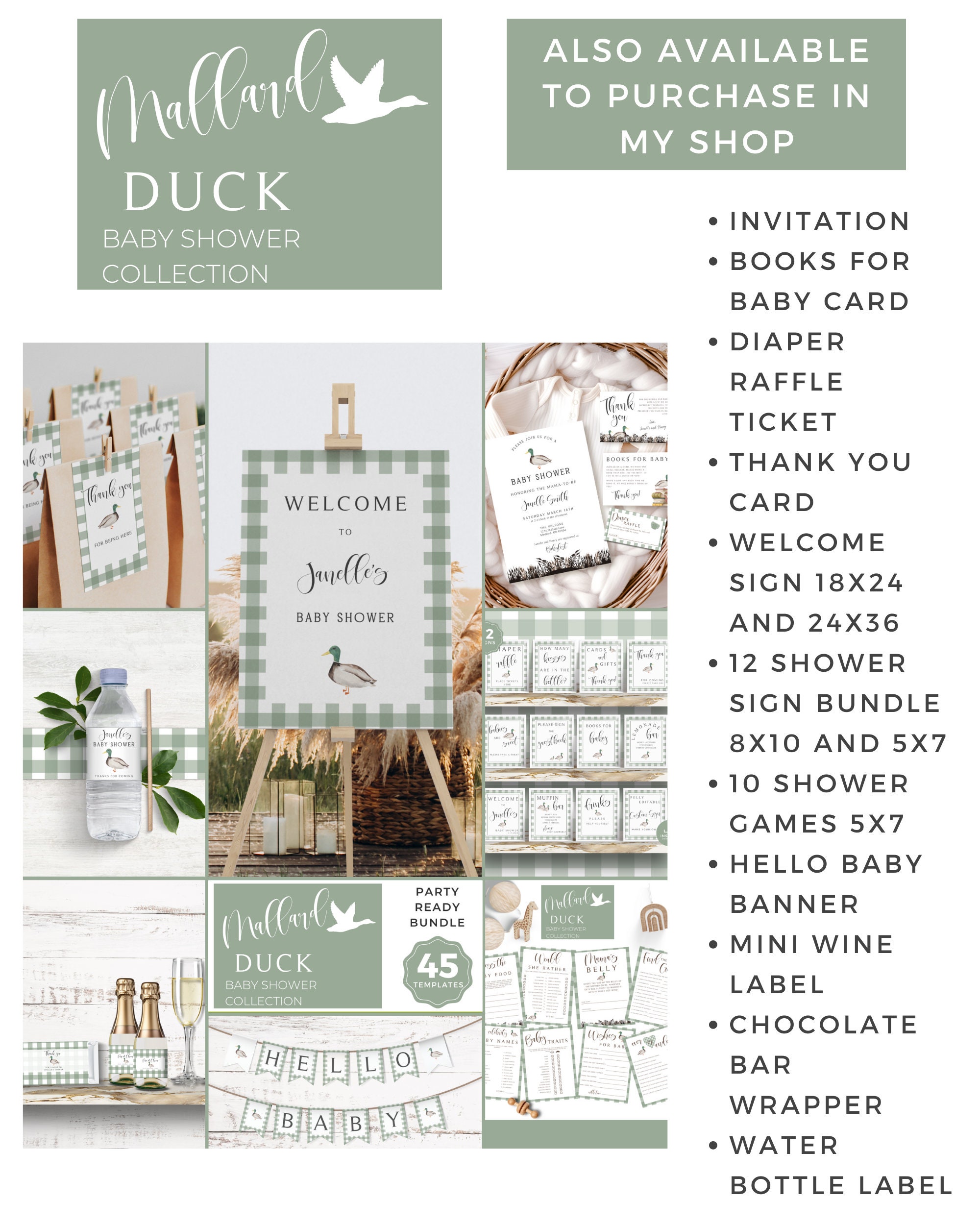 Mallard Duck Baby Shower, Water Bottle Label, Duck Party Favor, Duck ...