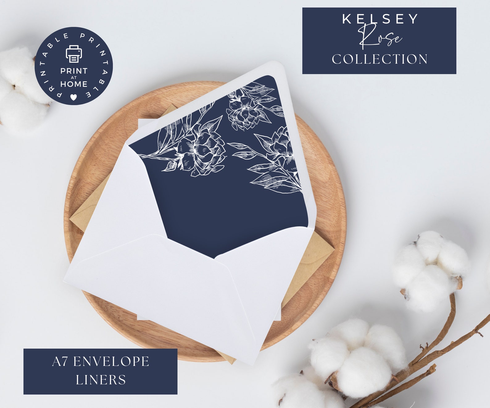 Navy Floral Wedding Envelope Liners: A7 Euroflap, Kelsey Rose (canva ...