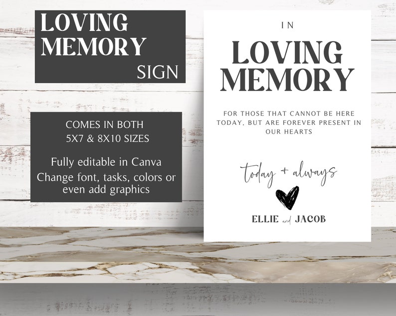 Printable in Loving Memory Wedding Sign, Forever in Our Hearts ...