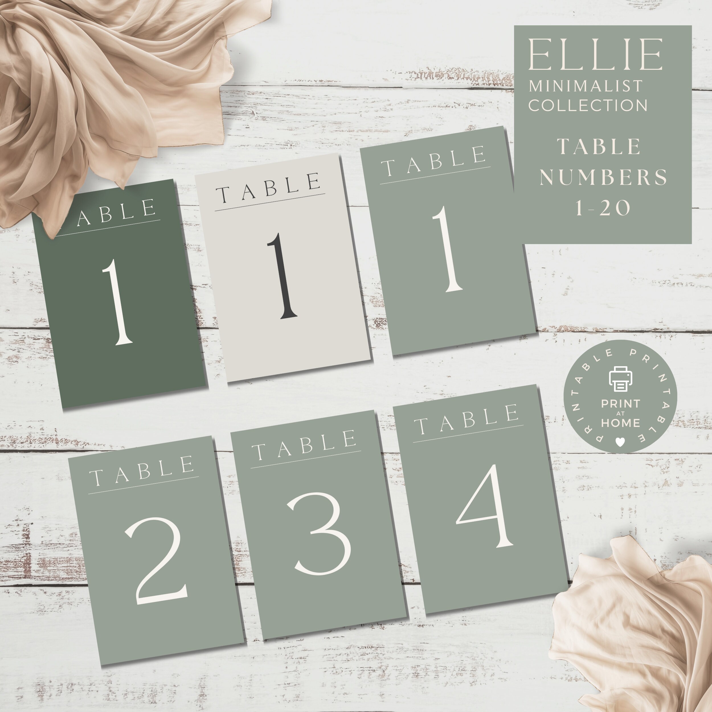 Minimalist Table Numbers, Sage Green Wedding, Printable Template ...
