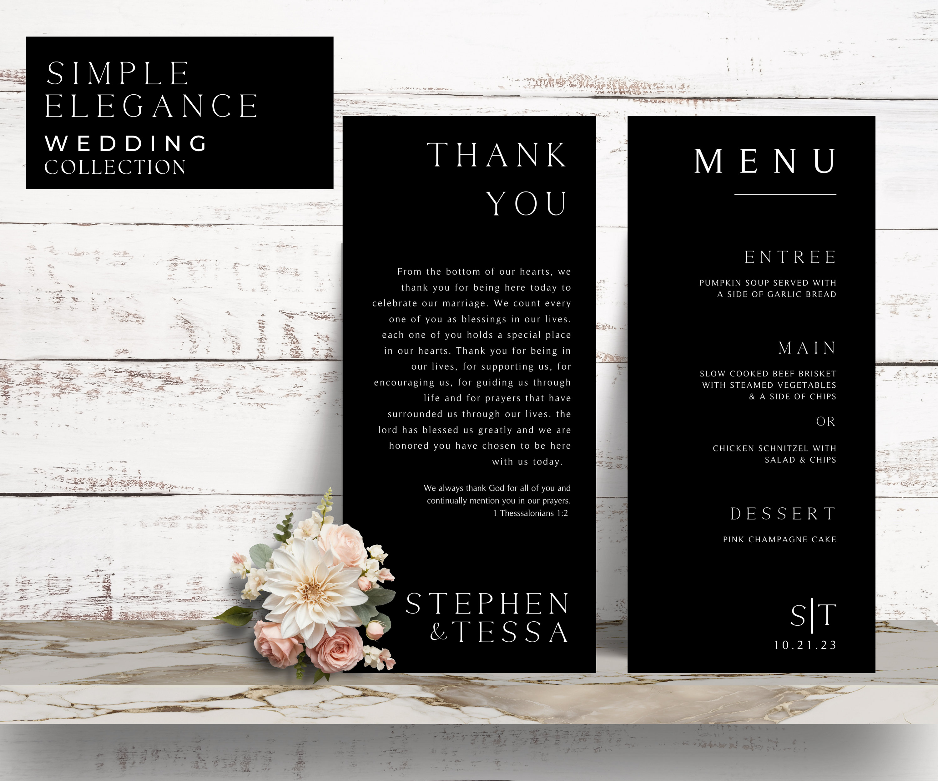 Formal Menu Thank You Note Template, Modern Wedding, Thank You ...