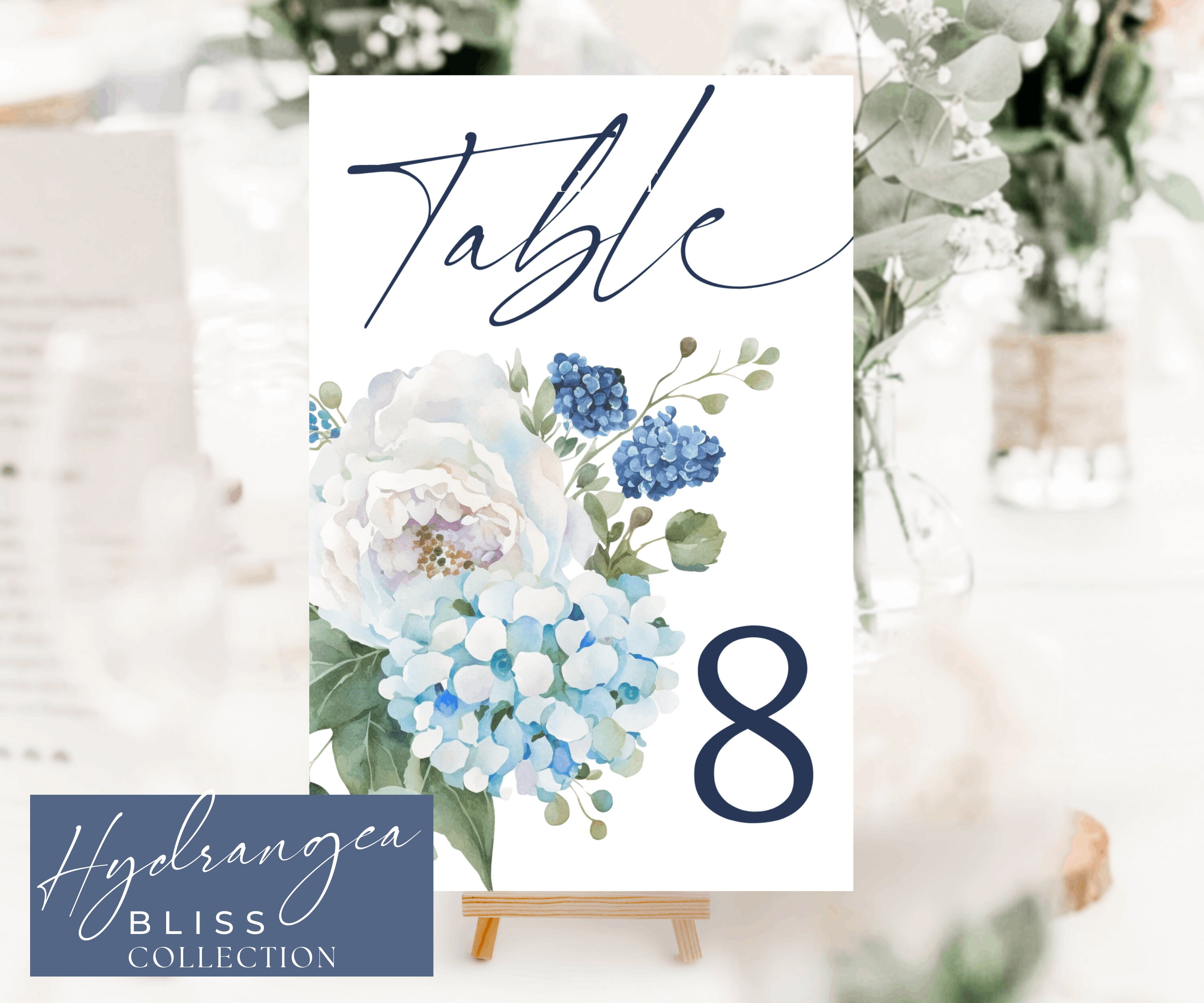 BLUE Hydrangea Wedding Bundle, Editable in Canva, Printable, Invite ...