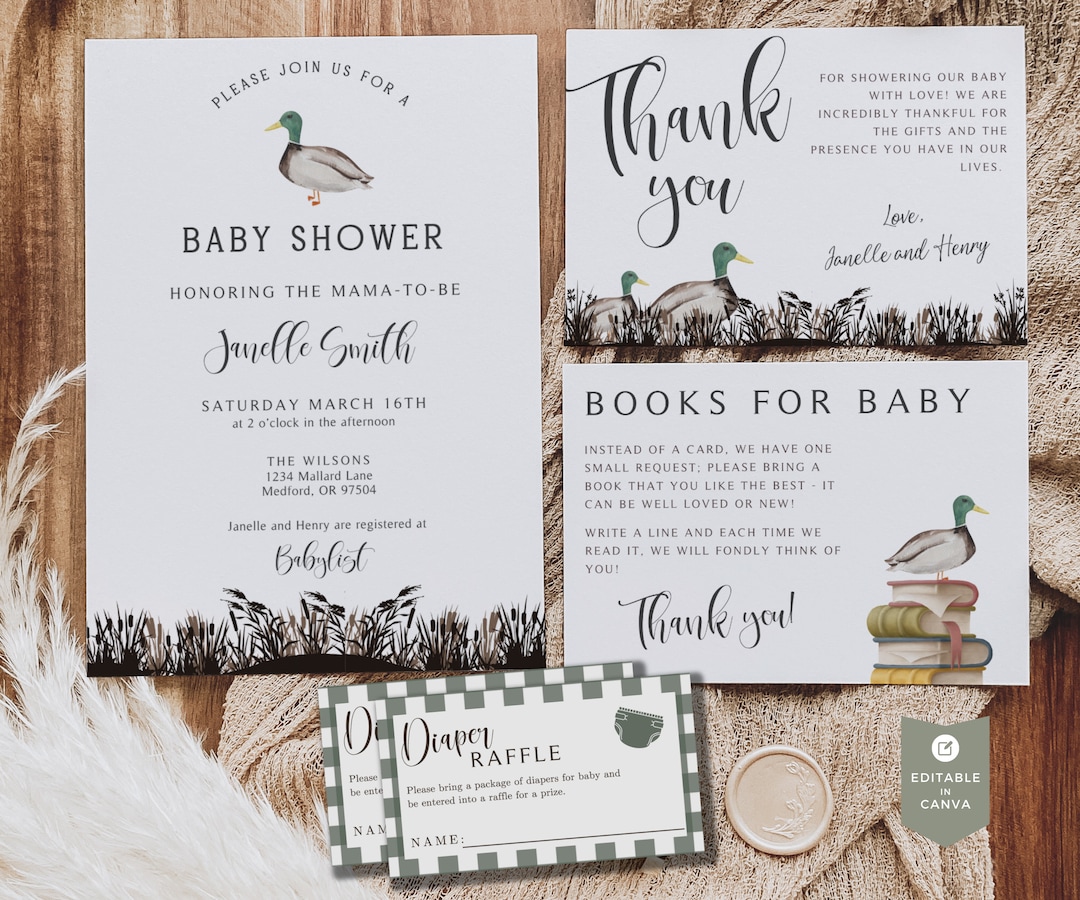 Duck Hunting Baby Shower Invitation Bundle, Mallard Duck Baby Shower ...