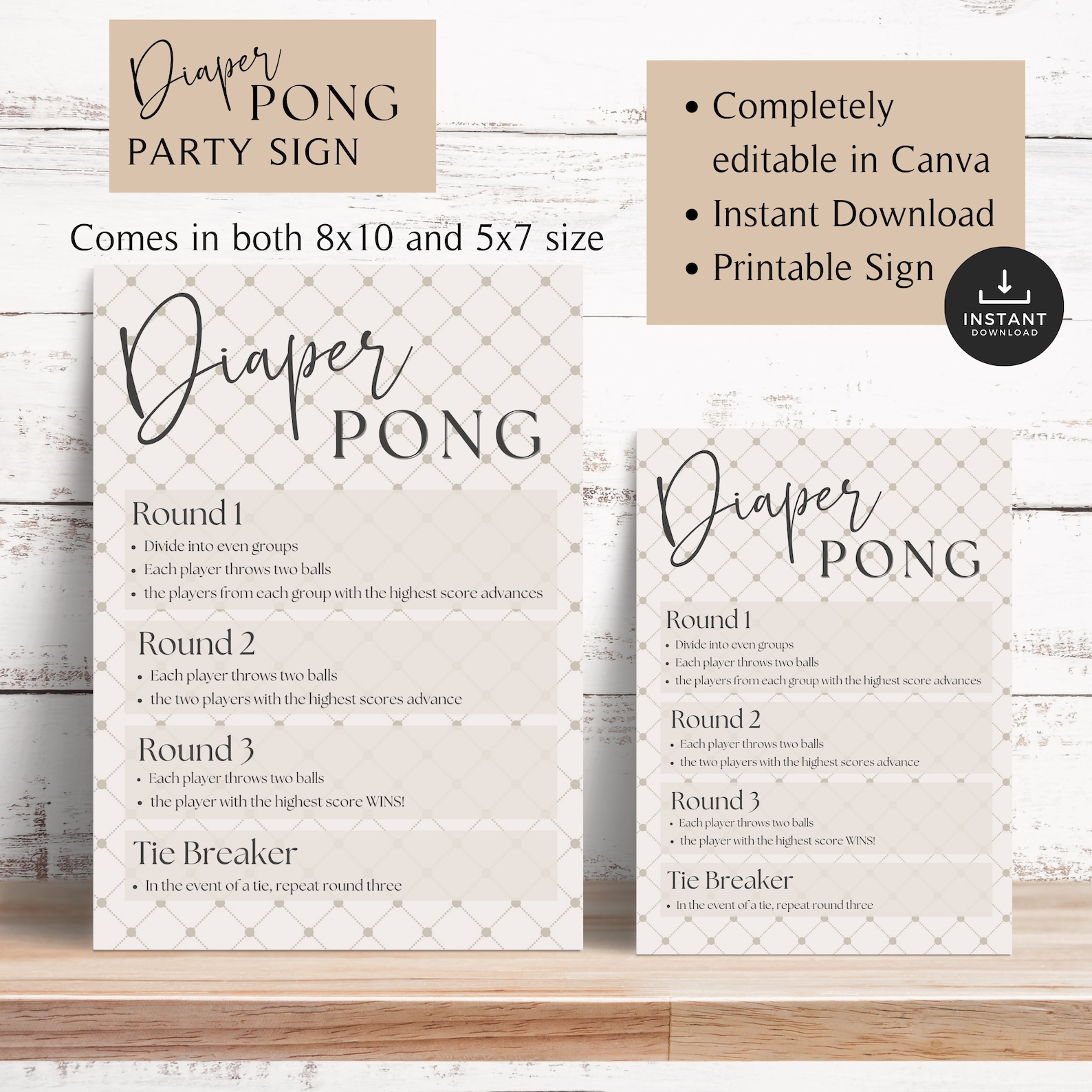 Diaper Pong Baby Shower Game Baby Shower Activity Instant Download ...