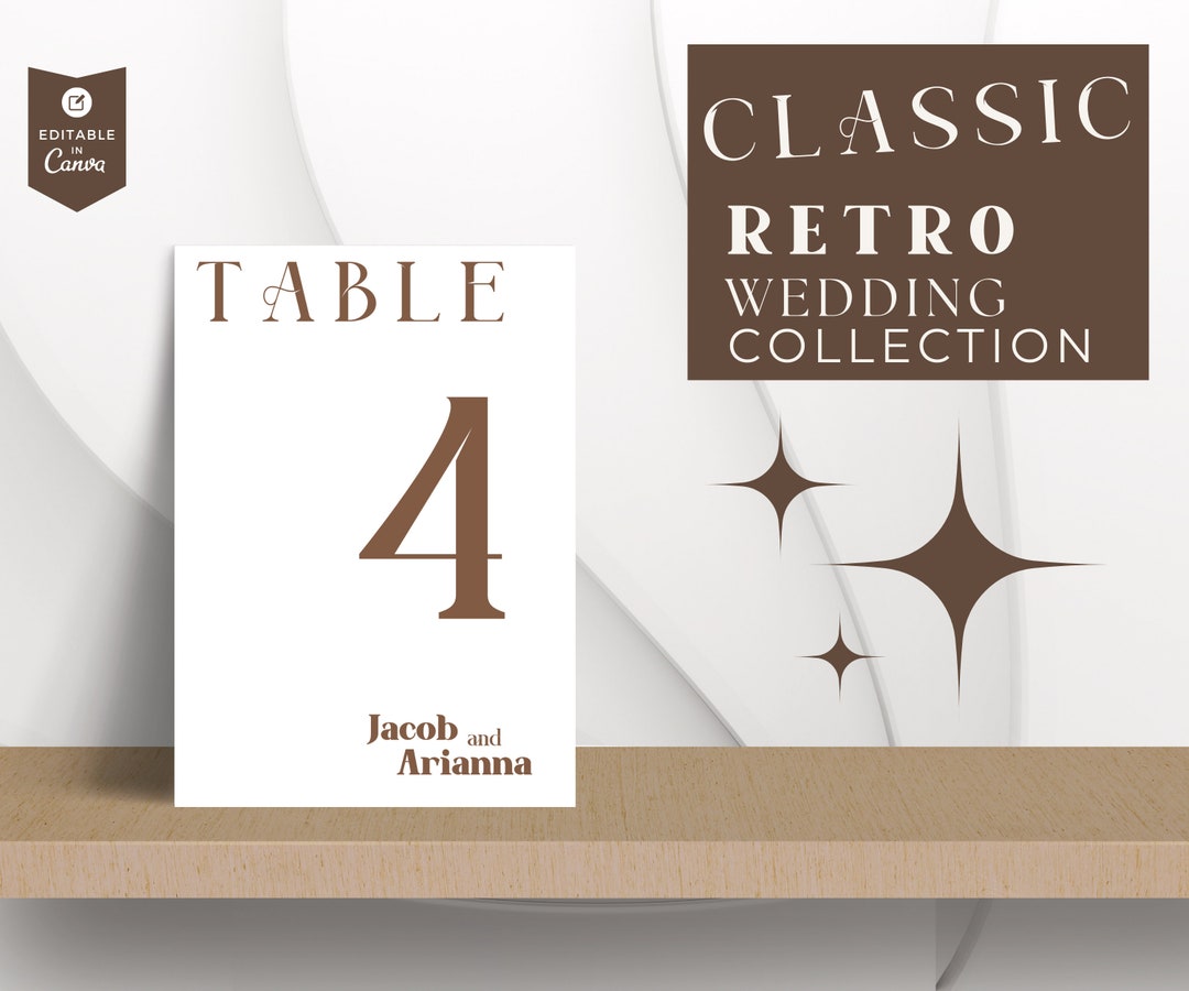 Retro Table Number Template Canva, Wedding Signage, Editable and ...