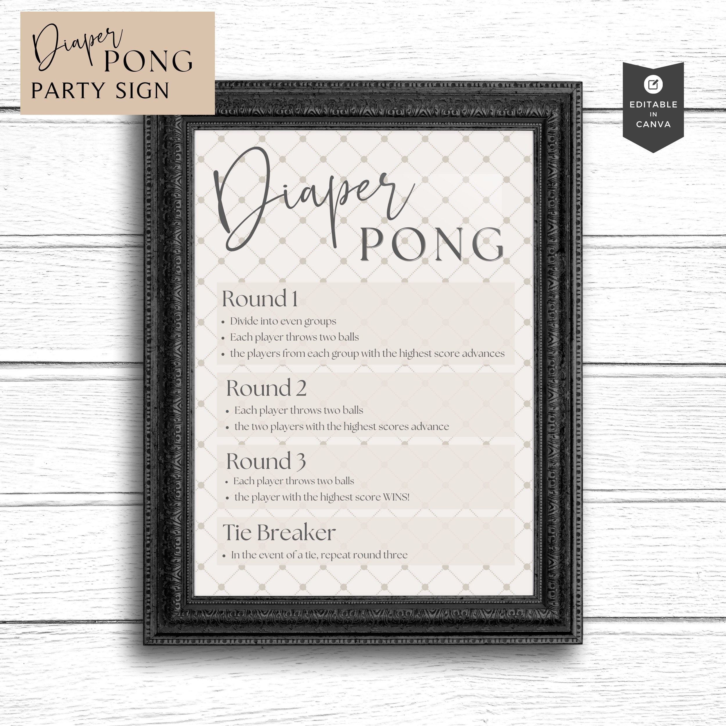 Diaper Pong Baby Shower Game Baby Shower Activity Instant Download ...