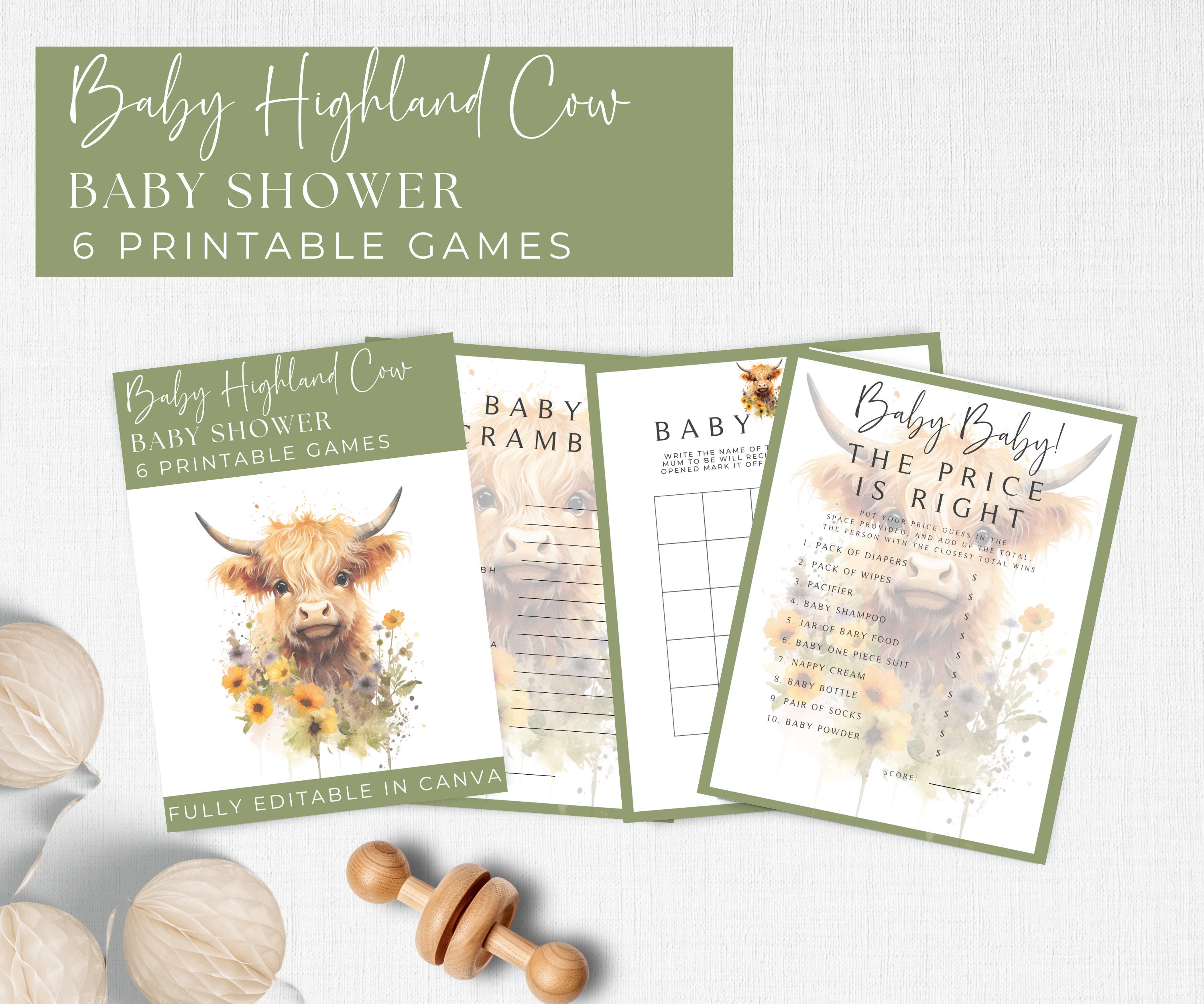 HIGHLAND COW Baby Shower Game Fun Baby Shower Games Bundle Holy Cow ...