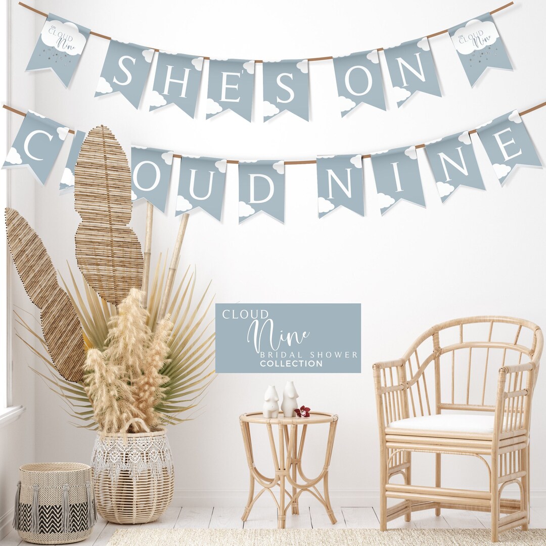 On Cloud Nine Bridal Shower Banner Cloud 9 Bunting She's - Etsy