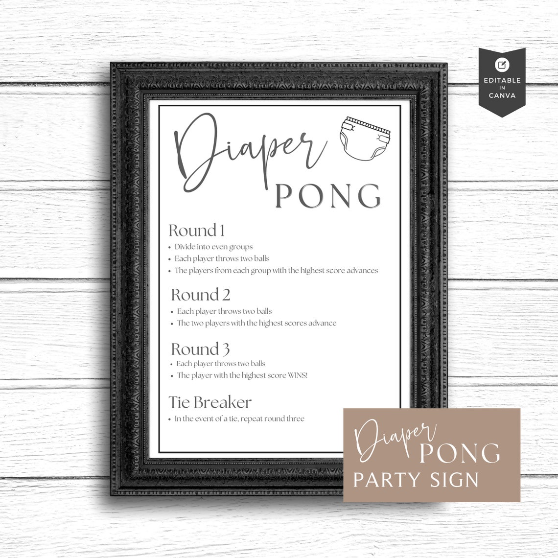 Diaper Pong Baby Shower Game Baby Shower Activity Instant Download ...