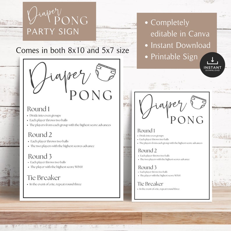 Diaper Pong Baby Shower Game Baby Shower Activity Instant Download ...