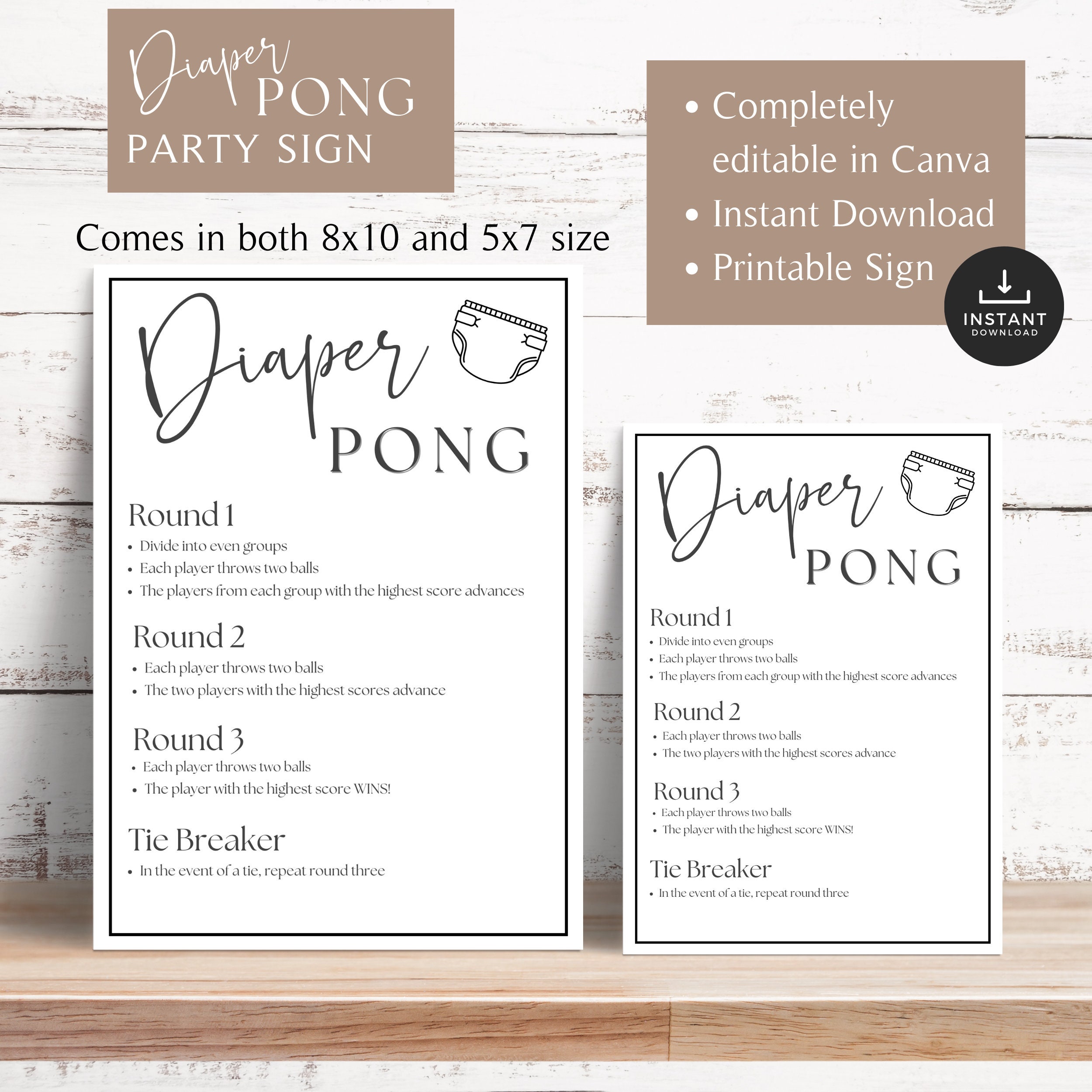 Diaper Pong Baby Shower Game Baby Shower Activity Instant Download ...