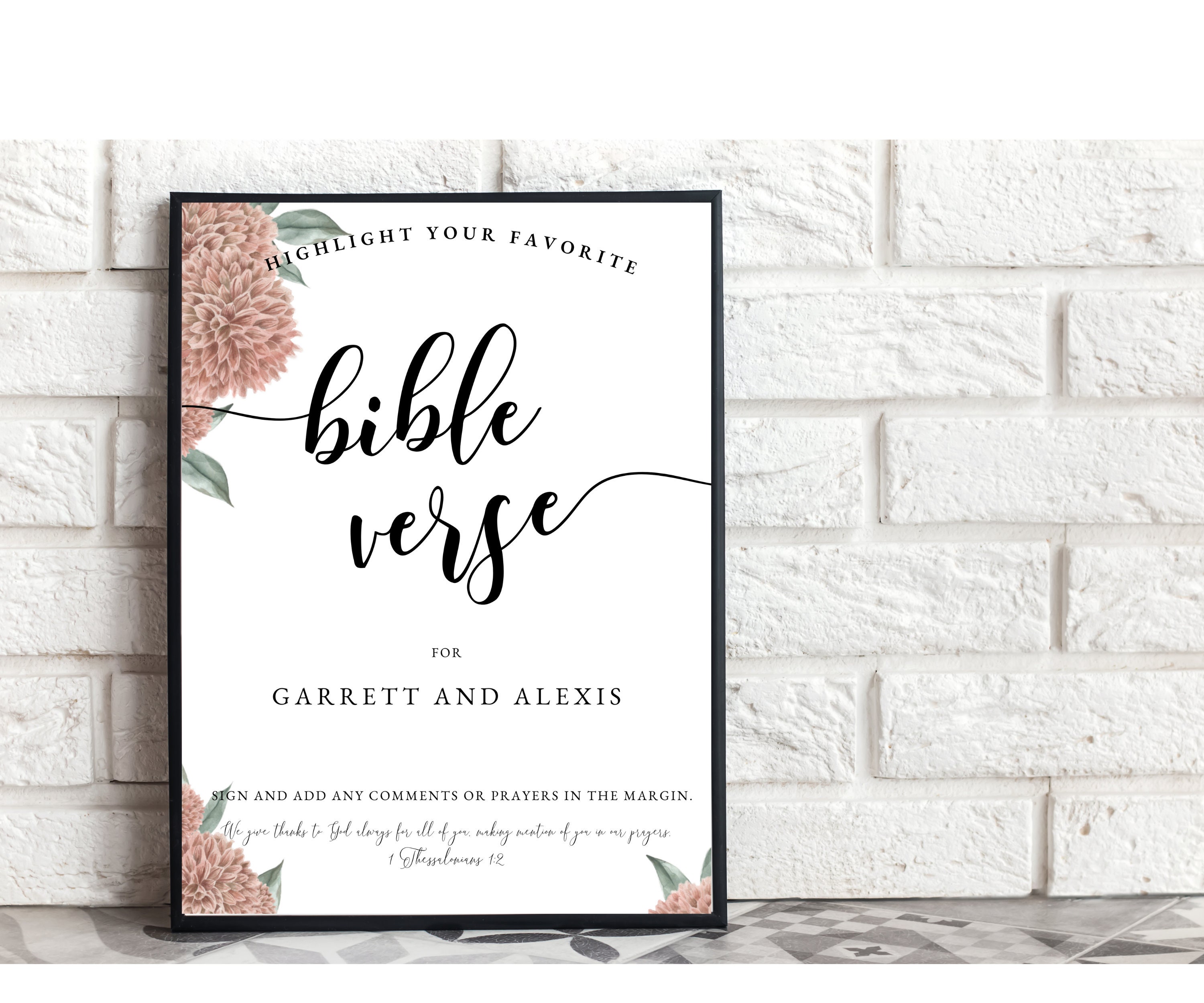 Wedding Bible Verse Sign Printable, Floral, Please Highlight Your ... Wedding Bible Verse Sign Printable, Floral, Please Highlight Your ...