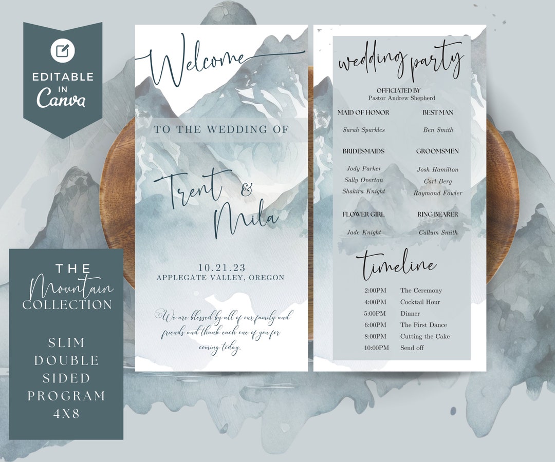 Double Sided Wedding Program Template Canva Instant Download - Etsy