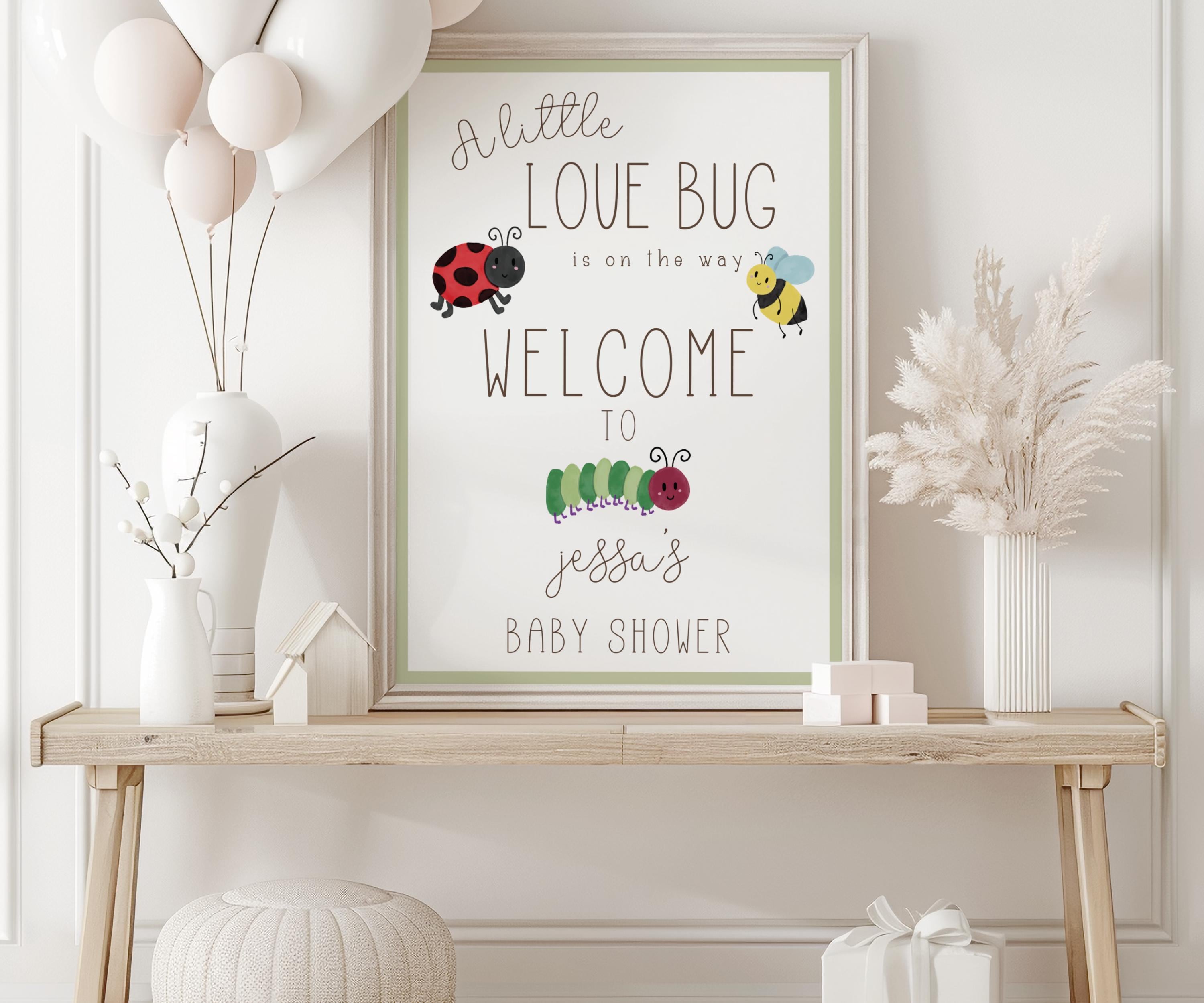 Love Bug Baby Shower Welcome Sign, Ladybug Template, Garden Party Decor ...