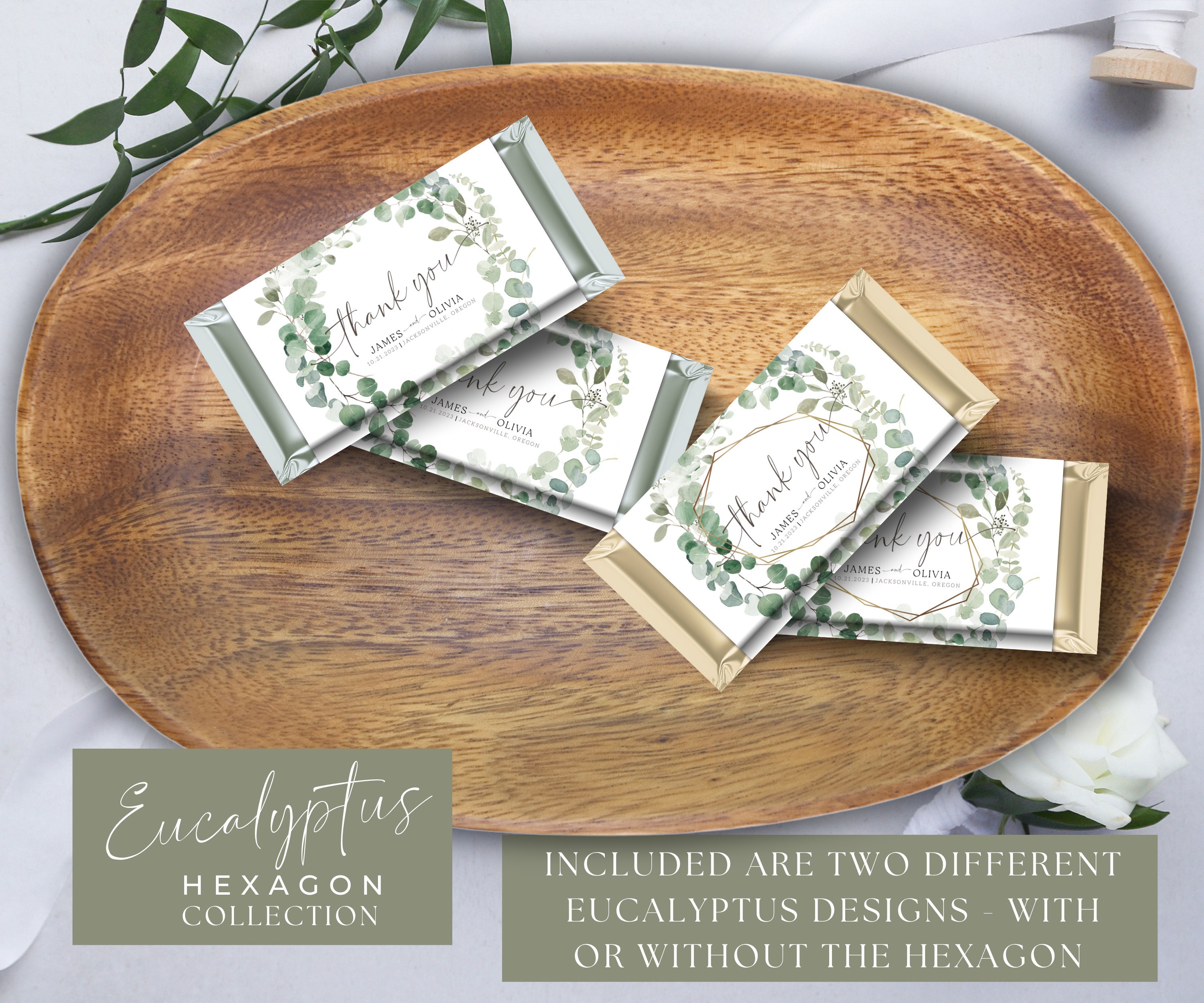 Wedding Chocolate Bar Wrapper, Printable Eucalyptus Chocolate Bar ...
