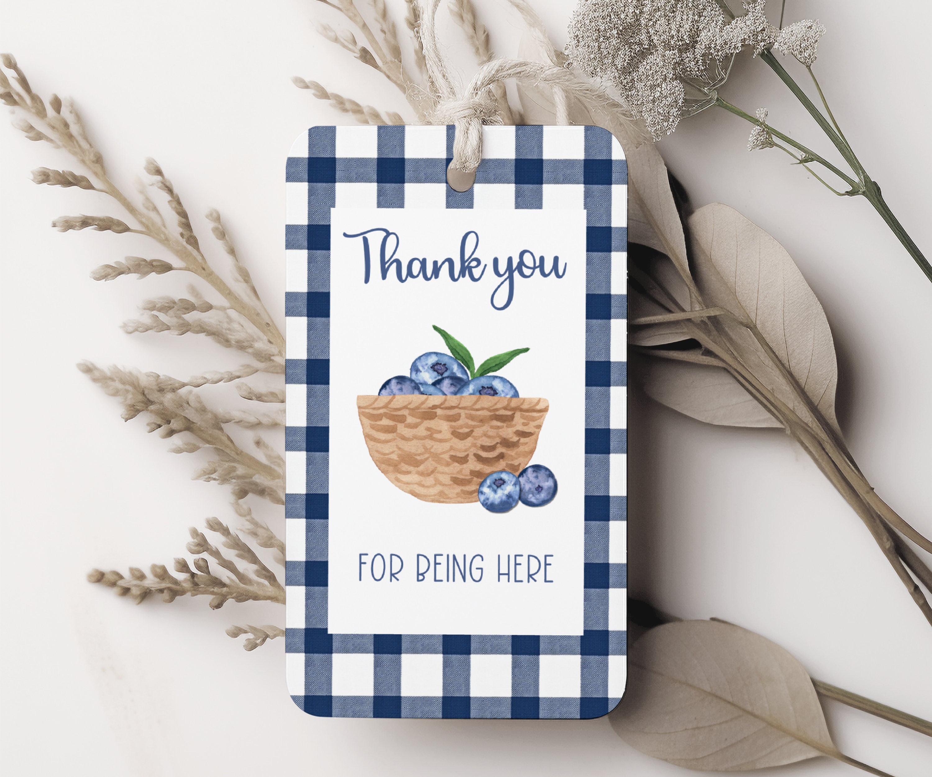 Blueberry Baby Shower Thank You Tag: Gingham Favor (editable Printable ...