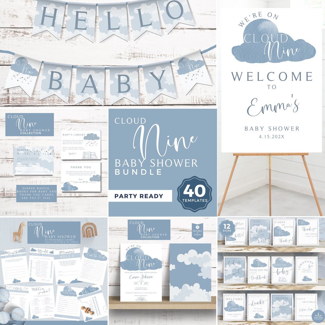 Cloud Nine Baby Shower Bundle We're on Cloud 9 Shower - Etsy