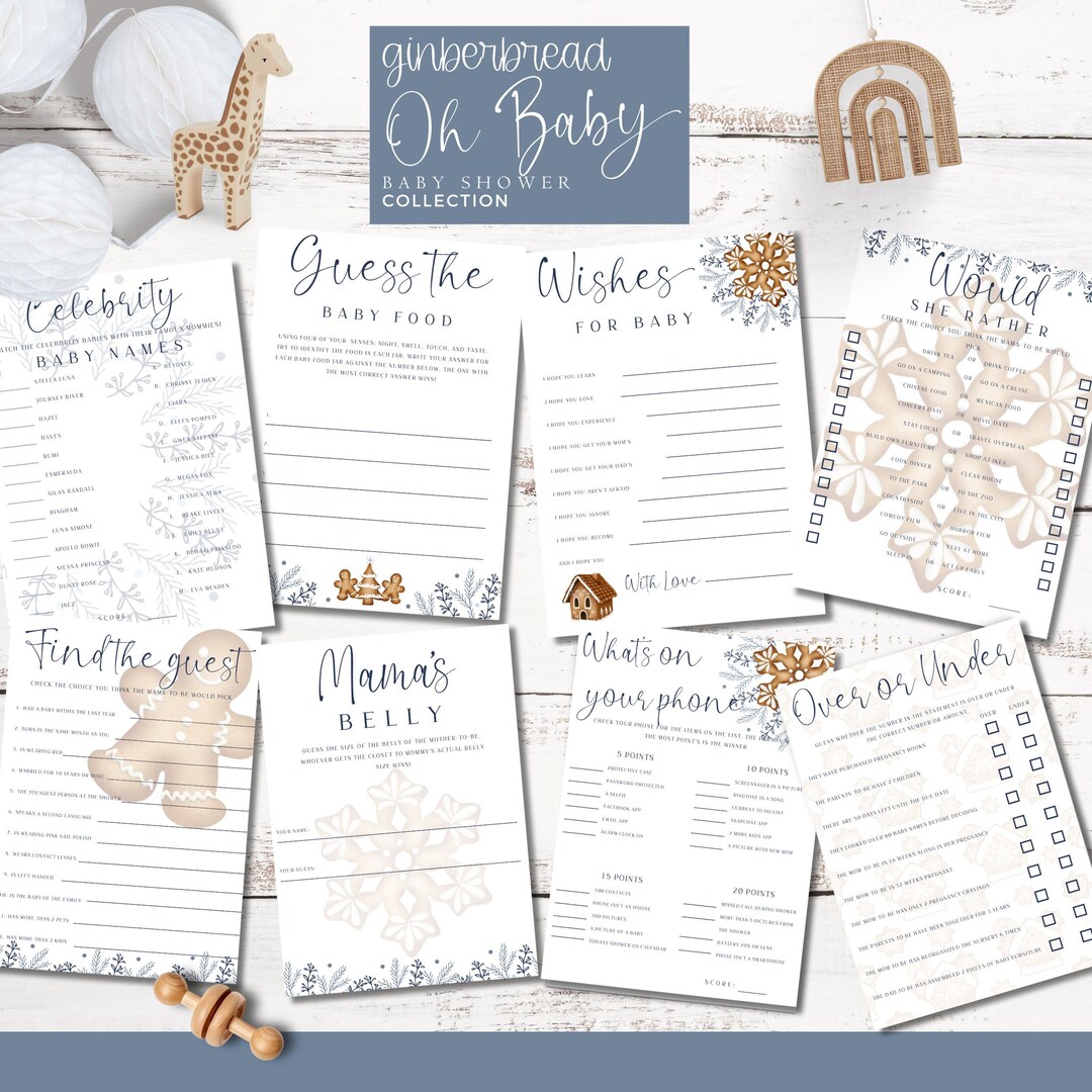 Gingerbread Baby Shower Games: Winter Wonderland Theme (digital ...