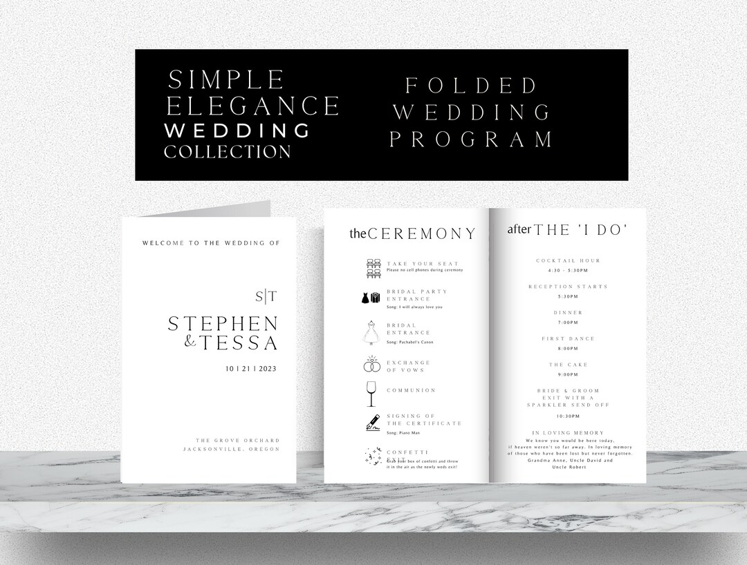 Classic Folded Wedding Program Template Canva, Instant Download, DIY ...