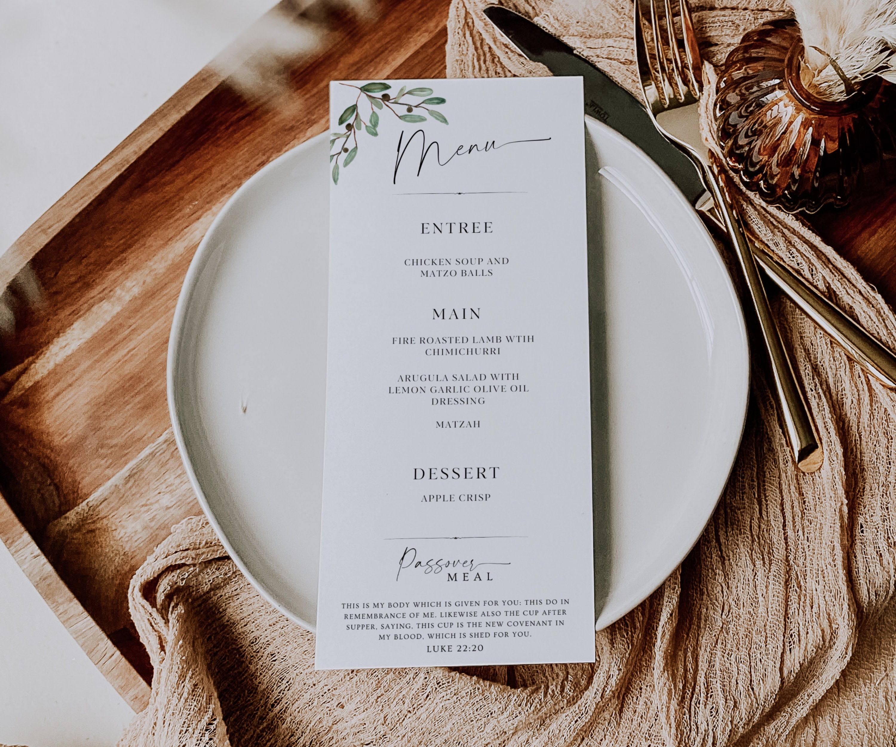 PASSOVER Menu Template, MESSIANIC PASSOVER Dinner Menu, Printable ...