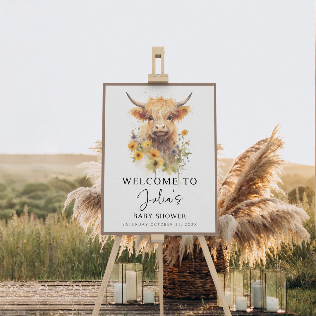 Highland Cow Baby Shower Welcome Sign: Rustic Floral Decor (digital ...