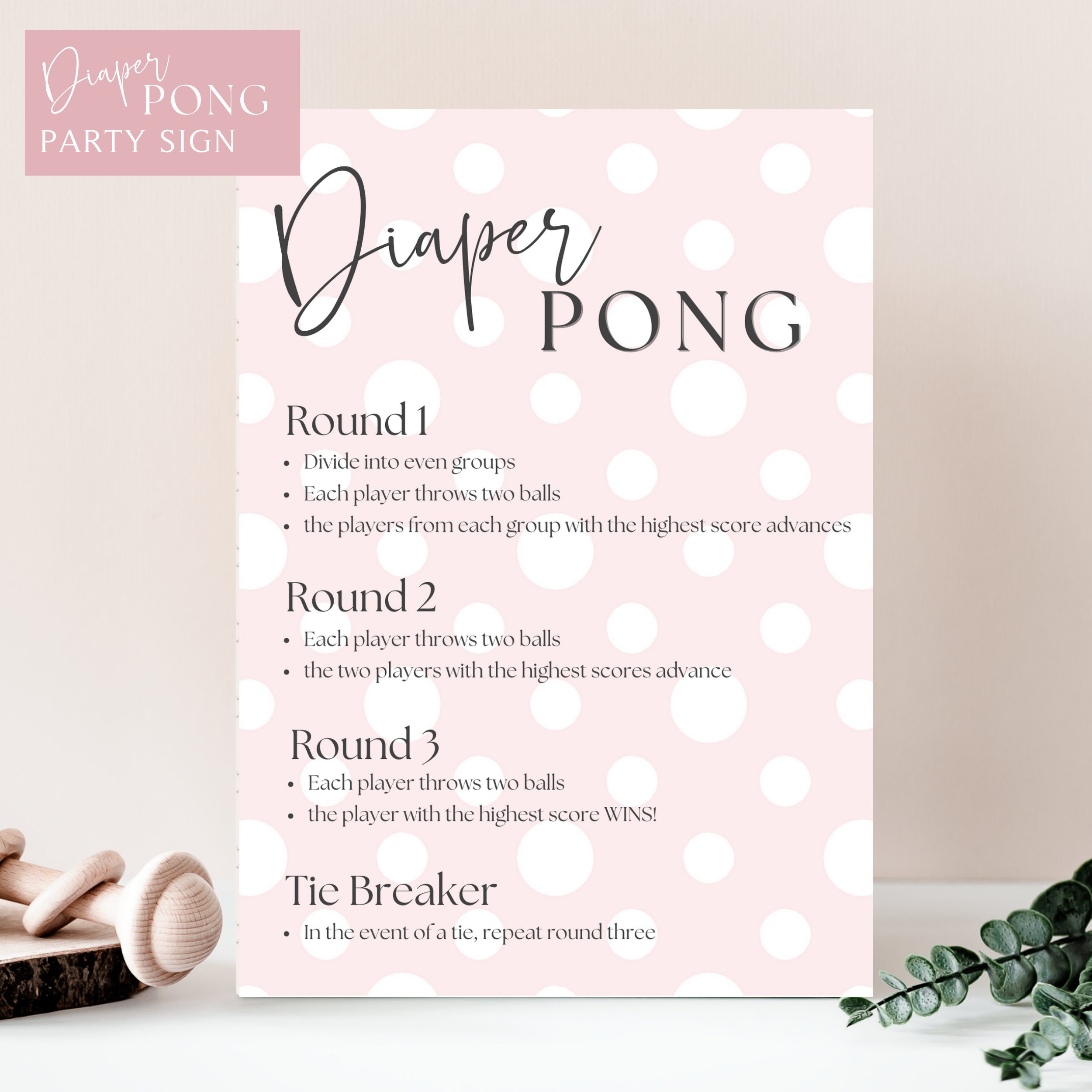 Diaper Pong Baby Shower Game Baby Shower Activity Instant Download Pink ...