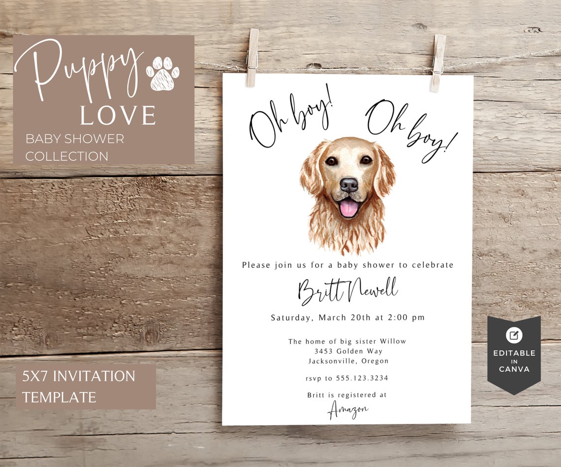 Golden Retriever Baby Shower Invitation, Let's Pawty Baby Shower, Oh ...