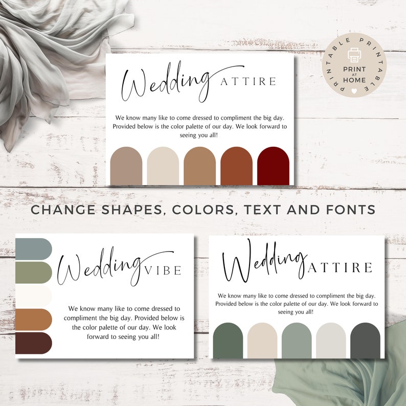 Wedding Color Palette Card Editable Wedding Dress Code Card Canva Dress ...